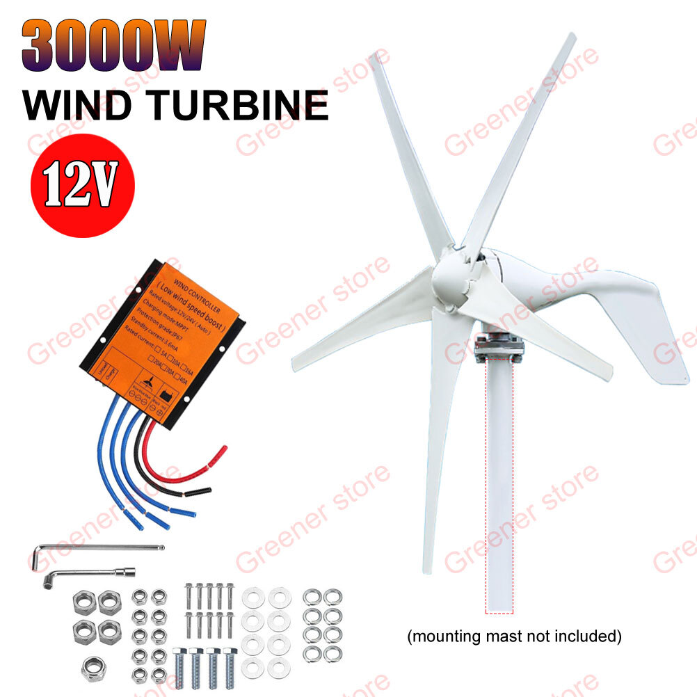 3000W 12V Wind Turbine Generator Home Use Free Power Kit with Charge ...