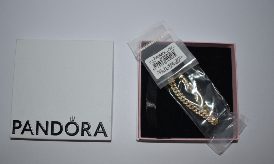 Pandora Pavé Cuban Chain Bracelet 563008C01 – 14k Gold-Plated w/ Cubic ...