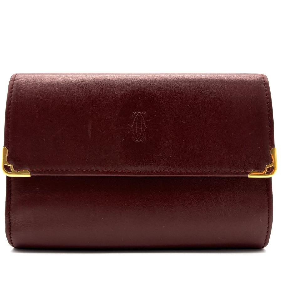 Used Cartier Trifold Wallet Clasp Mastline Leather Logo Metal Fittings ...