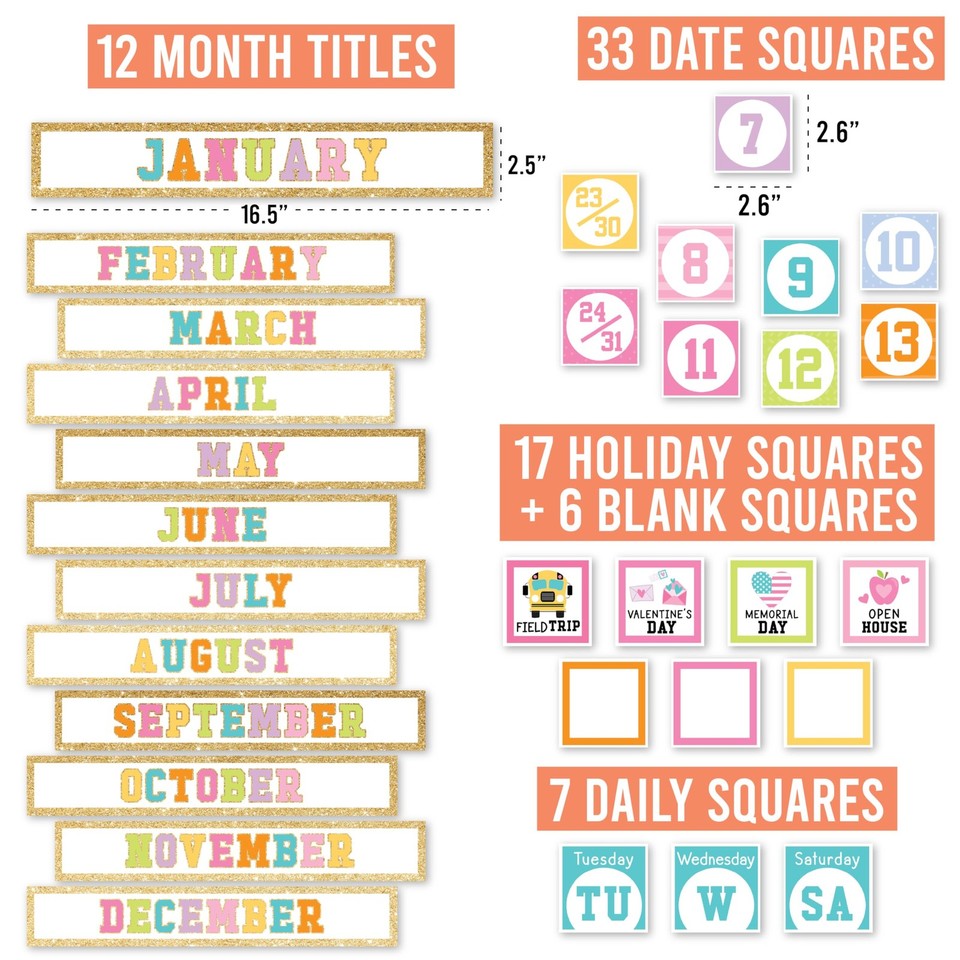 Classroom Calendar Set Bulletin Board Decor – School Calendar For ...
