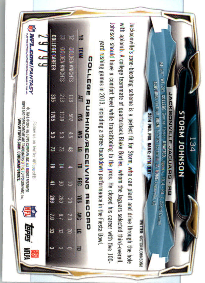 2014 Topps Chrome Mini Camo Refractors Football Card #134 Storm Johnson ...