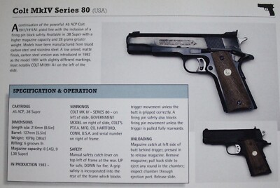 Colt Series 80 Gun Pistol Picture Out of Print Firearm Spec Sheet Decor ...