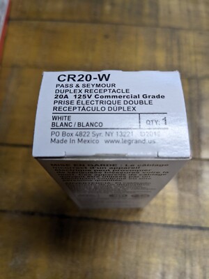 P&S Legrand CR20-W Commercial Spec Grade Duplex Receptacle, 20A 125V, 5 ...