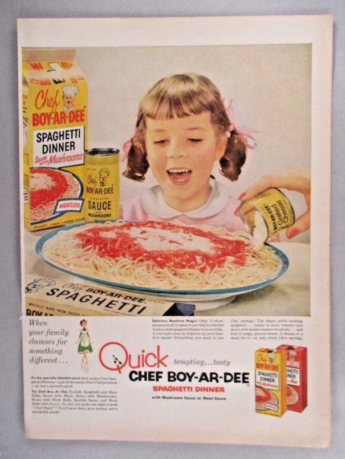 Chef Boy-Ar-Dee Spaghetti Dinner PRINT AD - 1954 | eBay