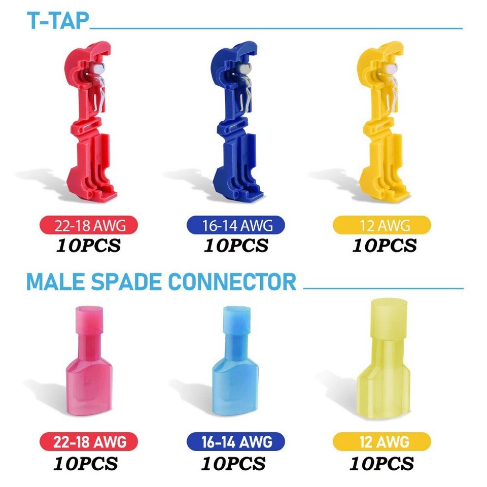 480/60Pcs T-Taps Wire Terminal Connectors Insulated 22-10 AWG Quick ...