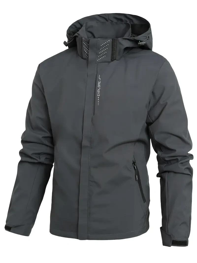 Mens Waterproof Windbreaker Rain Jacket Hooded Soft Shell Outdoor Grey ...