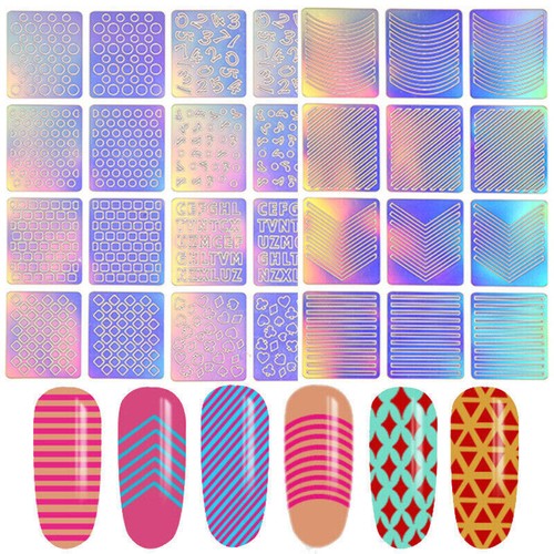 3D Nail Art Hollow Geometry Transfer Stickers Set French Manicure Decal ...