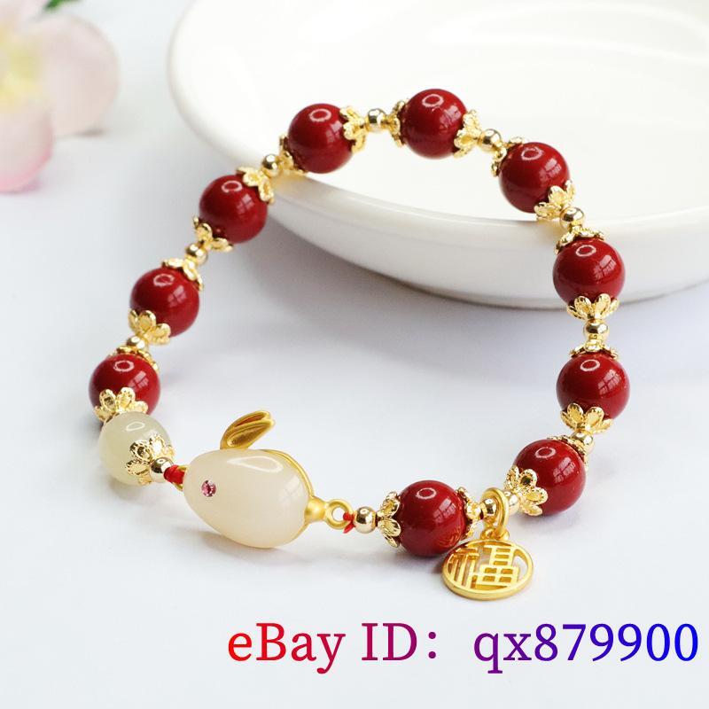 Cinnabar Rabbit Bracelet 925 Silver Bead Jewelry Hetian Jade Luxury ...