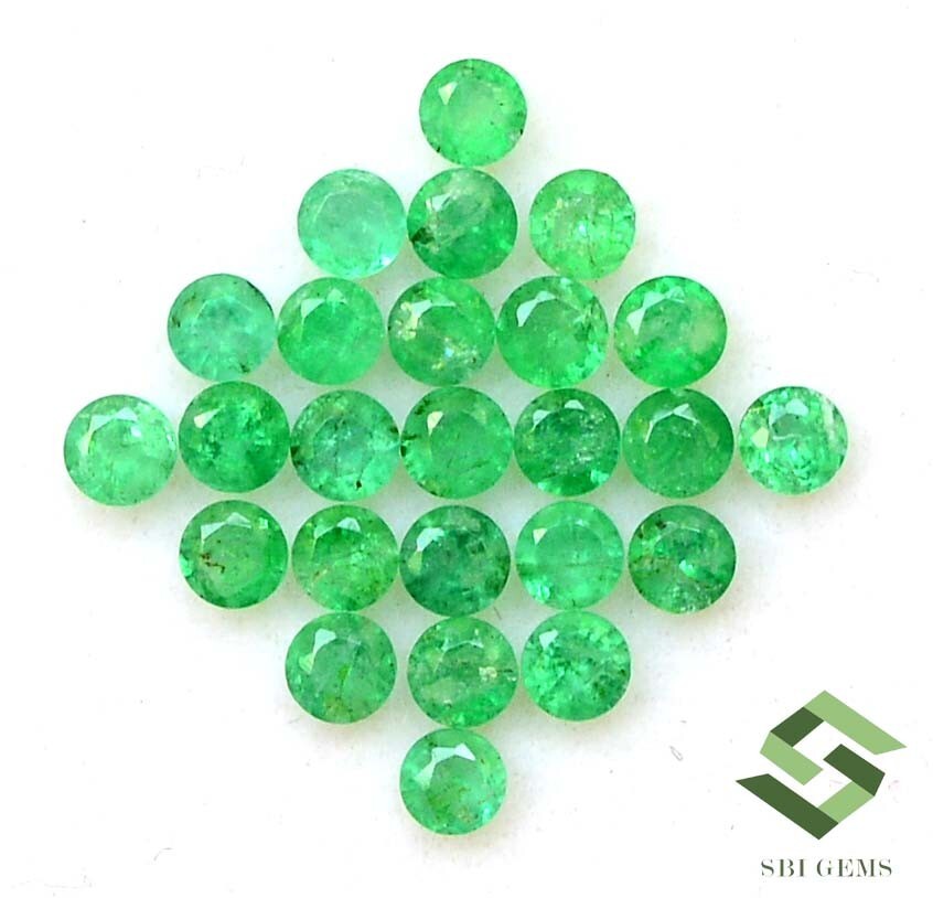 2.25 mm Natural Emerald Round Cut Lot 25 Pcs 1.41 CTS Untreated Loose ...