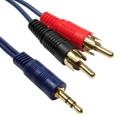 Blue Jack to 2 RCA Shielded Stereo 3.5mm Twin Phono Cable Audio Speaker ...