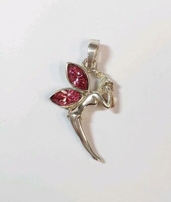 Sterling Silver Fairy Charm Pendant with Pink Stone Wings | eBay