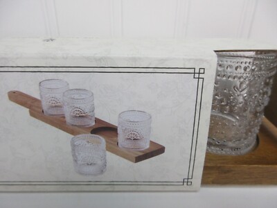 Pioneer Woman Shot Glass Flight Board 3oz Embossed Clear Acacia Wood ...