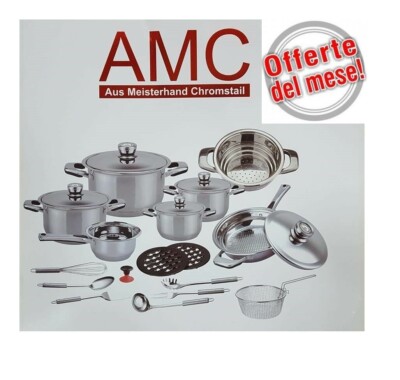 BATTERIA PENTOLE PADELLE TEGAMI AMC INDUZIONE ANTIADERENTE ACCIAIO INOX ...