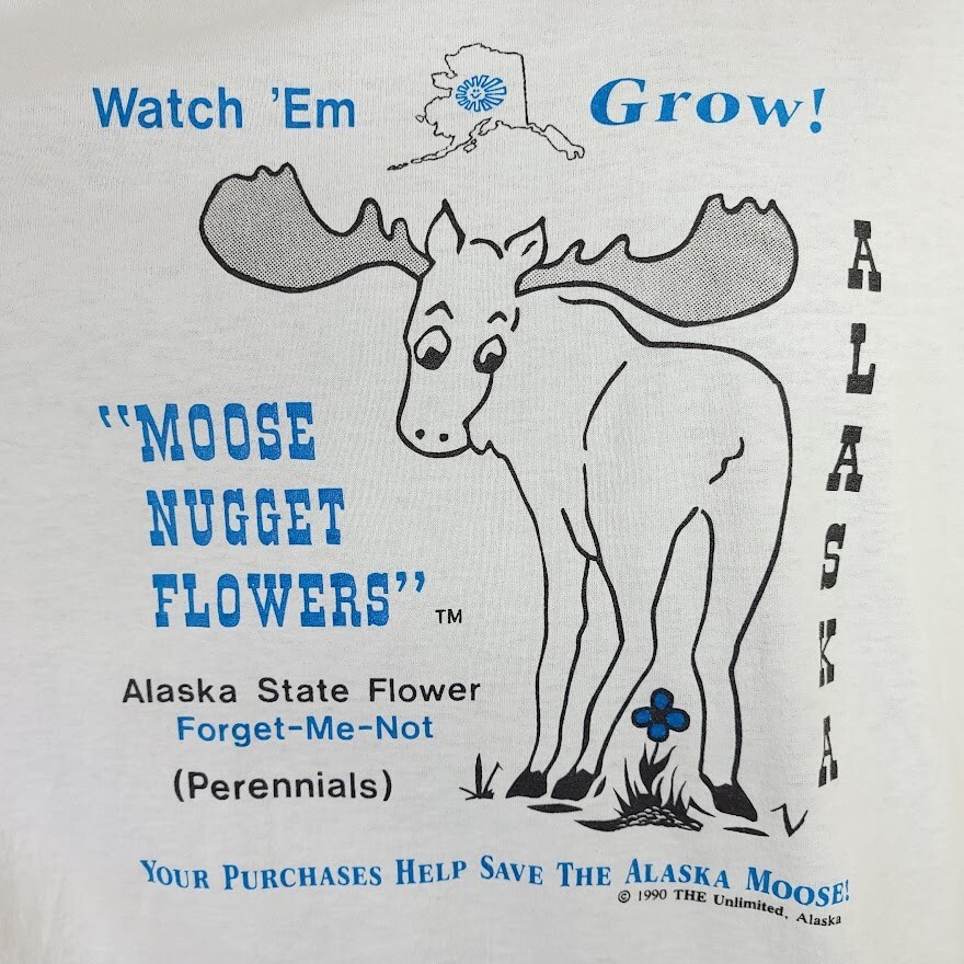 Vintage Moose Nugget Flowers T Shirt Mens Size Large 90s Alaska Nature ...