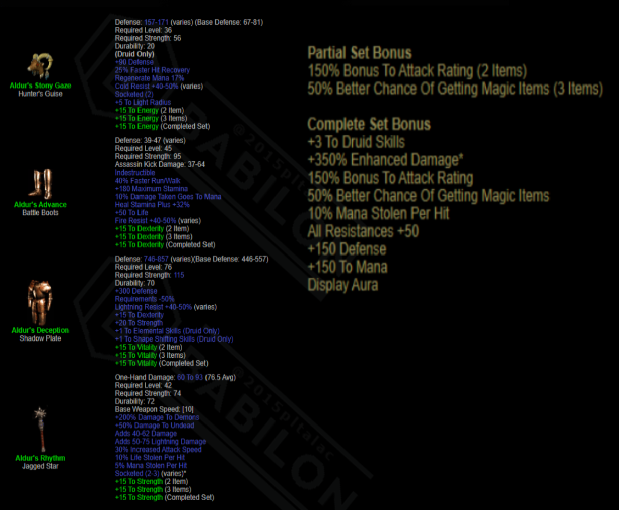 PC PS4 PS5 XBOX SWITCH Aldur Druid Full Set Diablo 2 Resurrected Items ...