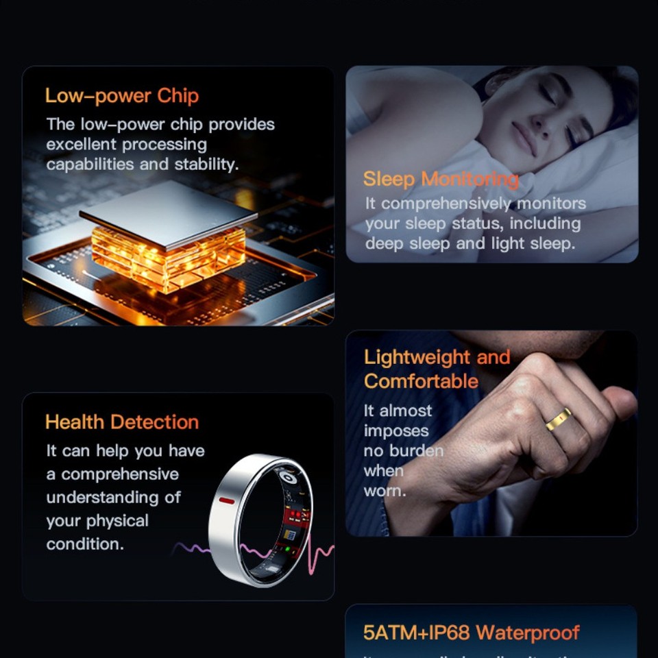 Smart Health Ring Tracker Fitness Blood Oxygen HRV Sleeping Monitor ...