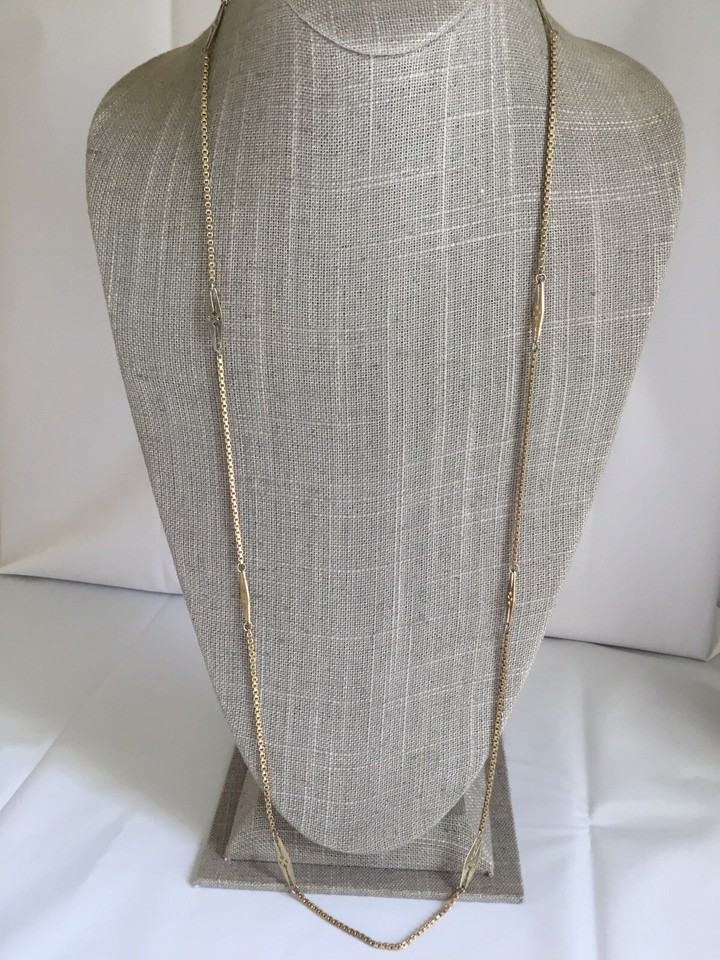 BOZART Gold Tone Necklace Box Chain Ornate Gold Tone Stations 35” Made ...