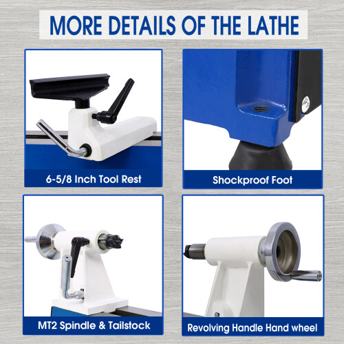 1/2HP Wood Turning Lathe Benchtop Lathe Adjustable Speed Woodworking ...