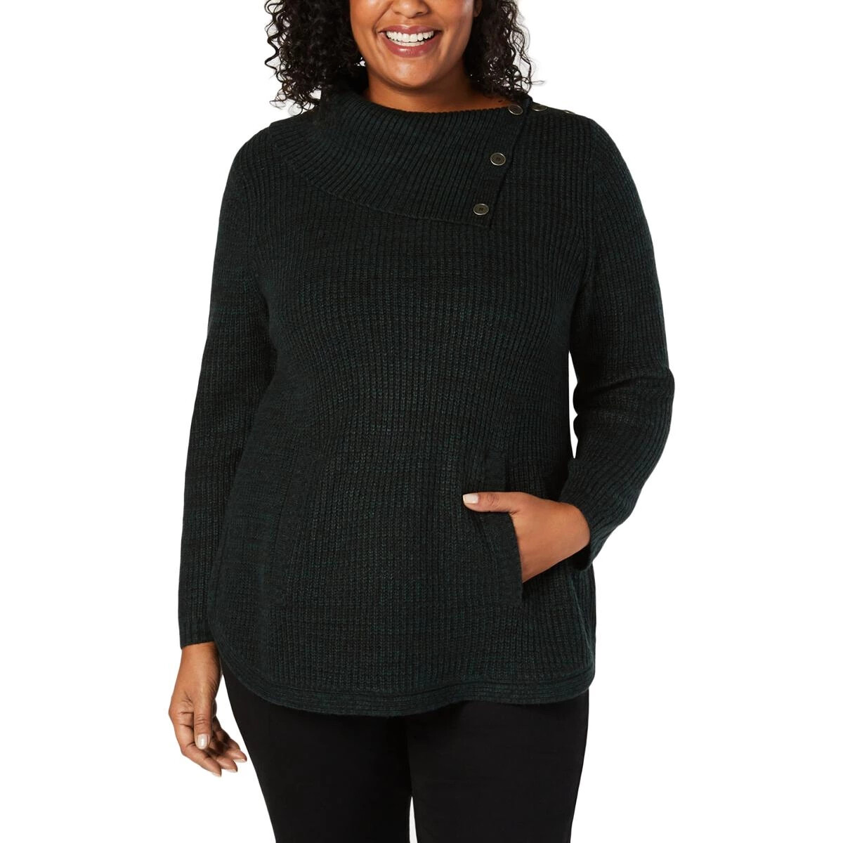 Style & Co. Womens Marled Envelope Neck Pullover Sweater Top Plus ...