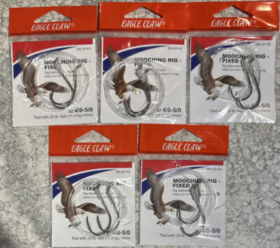 5 Packs Eagle Claw Salmon Mooching Rig 25 LB 4/0-5/0 Fixed | eBay