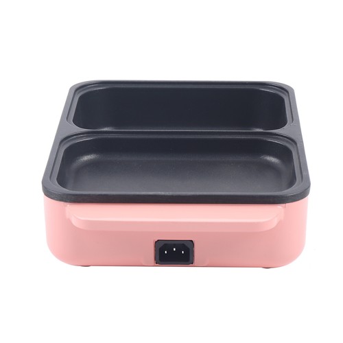 Pink 2 in 1 Electric Hot Pot Kitchen Smokeless Non-stick Baking Pan BBQ ...