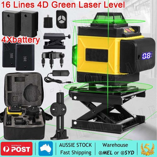 Laser Level Green Light 4D 16 Lines Self Leveling 360° 4 Battery ...