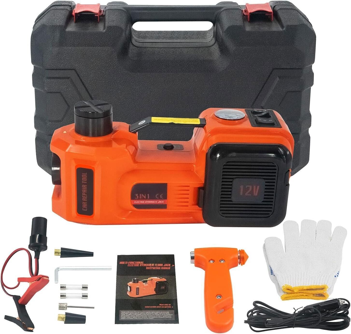 5 Ton 12V Electric Car Jack w/Tire Inflator Pump Hydraulic Car Floor ...