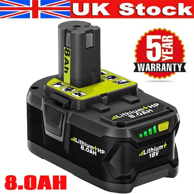 For Ryobi 18V One+ 8.0Ah Lithium Battery RB18L50 RB18L40 P104 P108 P780 ...