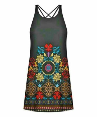 UDEAR Black & Red Geometric Crisscross-Back Sleeveless Dress Size M | eBay