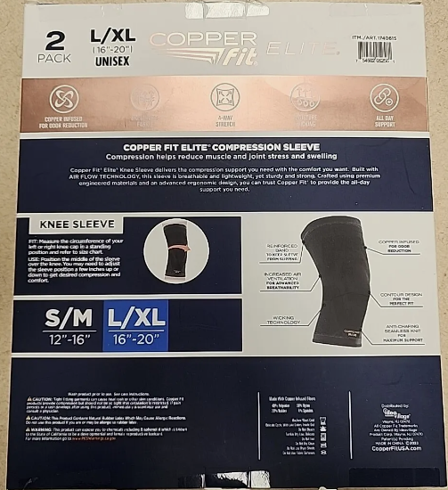 Copper Fit Elite Compression Knee Sleeve W/Air Flow Technology. 2 Pack ...