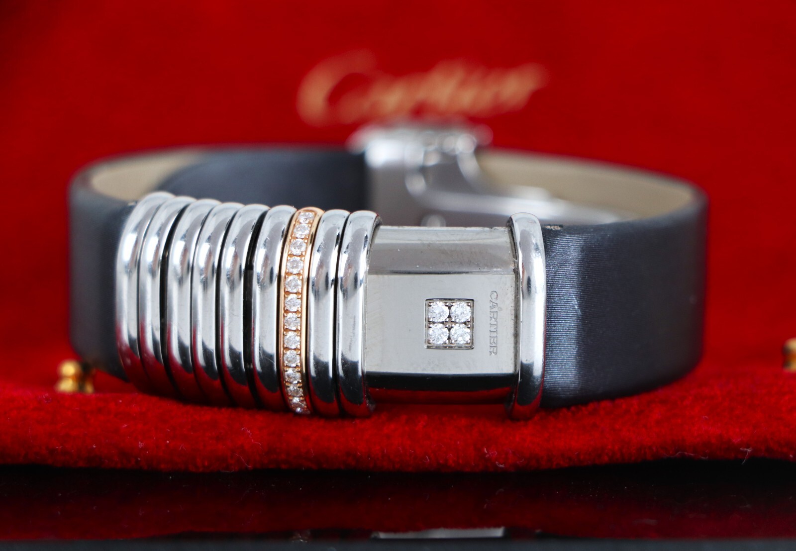 Cartier Declaration 18k Rose White Gold Diamond Bar Titanium Wrist ...
