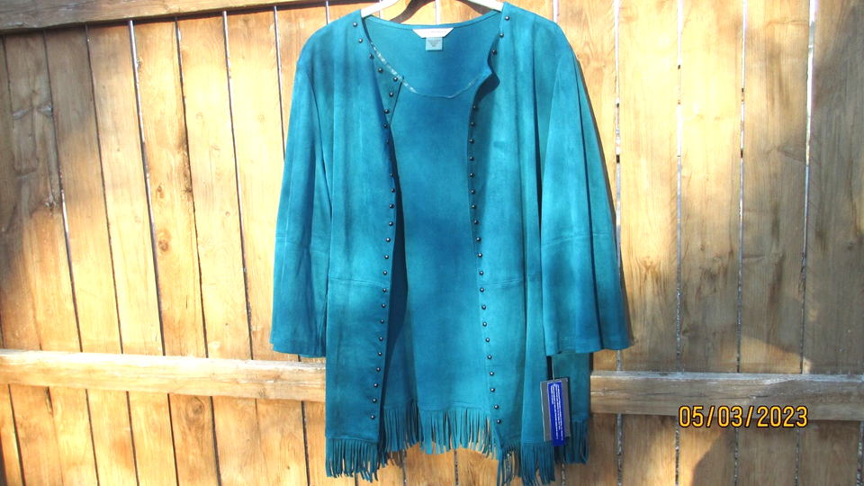 Dillards ALLISON DALEY PLUS Size 16 W Fringed TEAL DRESS JACKET Stud ...