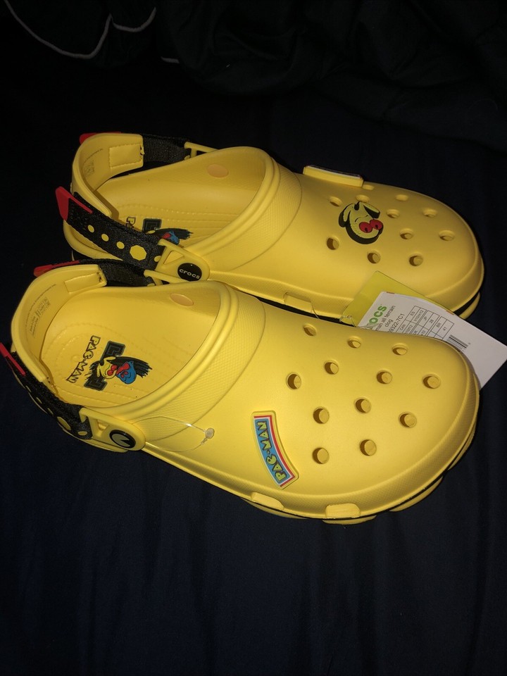 Crocs Pac-Man All Terrain Clog Jibbitz Yellow Black Mens 10 Women 12 ...