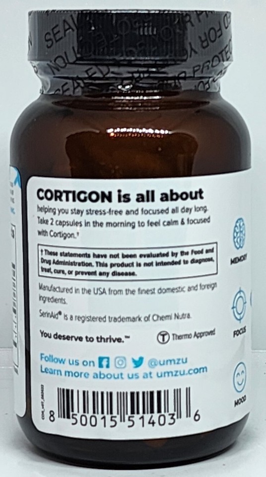 UMZU CORTIGON Cognitive Support Dietary Supplement 60 Capsules Best By ...