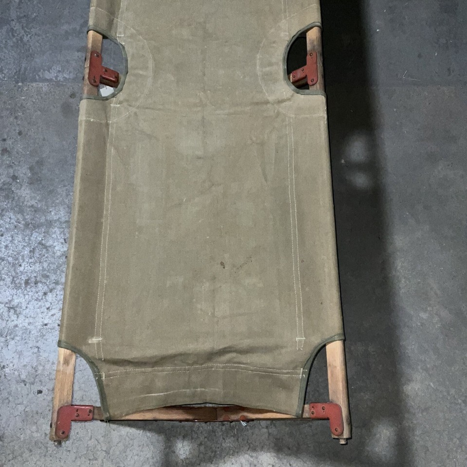 Old Relic US Military WWII Era Mar 1945 Canvas & Wood Frame Folding Cot ...