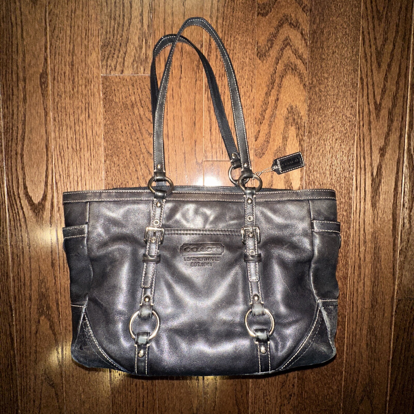 Coach Black Leather Gallery East West Tote F12343 - Gem