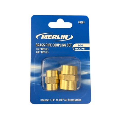 MERLIN 63581, Brass Pipe Coupling Set (2 Pcs) 1/4" & 3/8" NPT- New, 300 ...