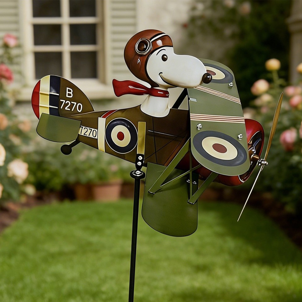 2D Snoopy Pilot Flying Biplane Wind Spinner Vintage Metal Garden ...