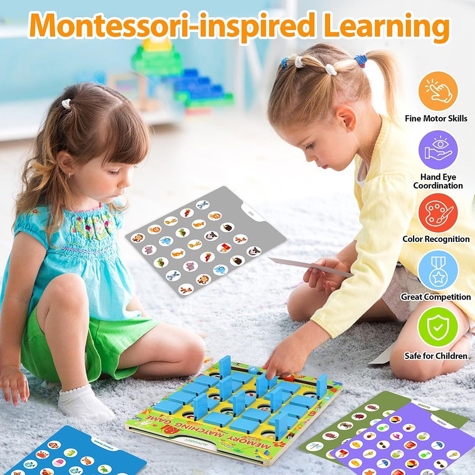 Matching Memory Game for Kids Ages 4-8, Flip to Win Wooden Board Games ...
