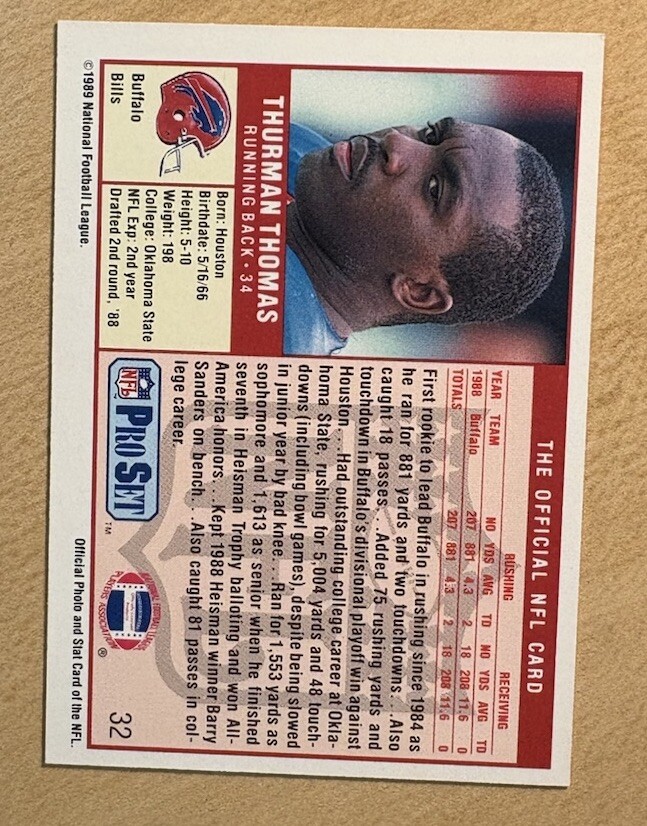 Thurman Thomas 1989 Pro Set Rookie Card #32, NM-MT | eBay