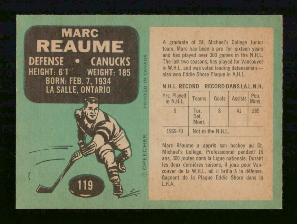 1970-71 OPC O PEE CHEE # 119 MARC REAUME 13796 | eBay