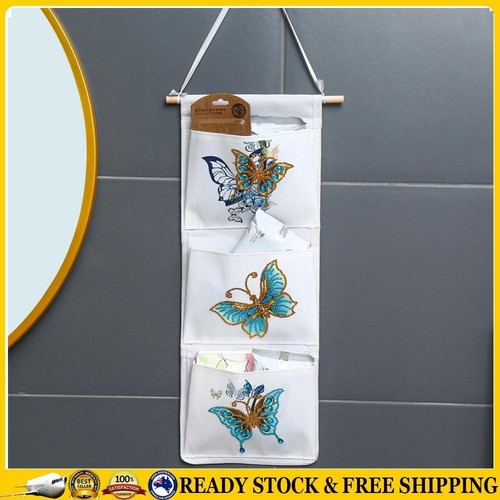 Butterfly Diamond Painting Wall Hanging Storage Bag 3 Pockets White ...
