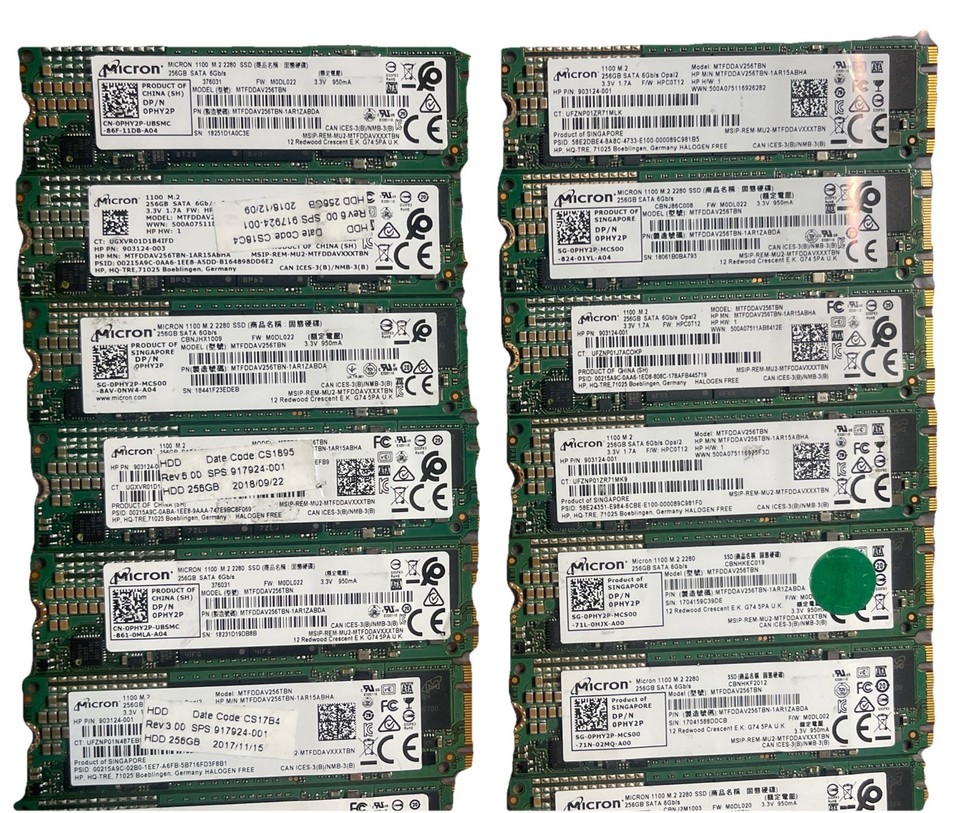 Lot of 24 Mixed Models Micron 1100 MTFDDAV256TBN 256 GB M.2 2280 80mm ...