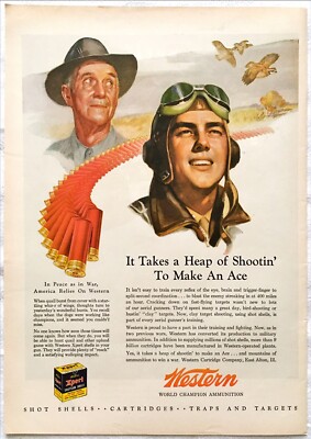 Vintage Print Ad WW2 Western Champion Ammunition Ace Fighter Pilot ...