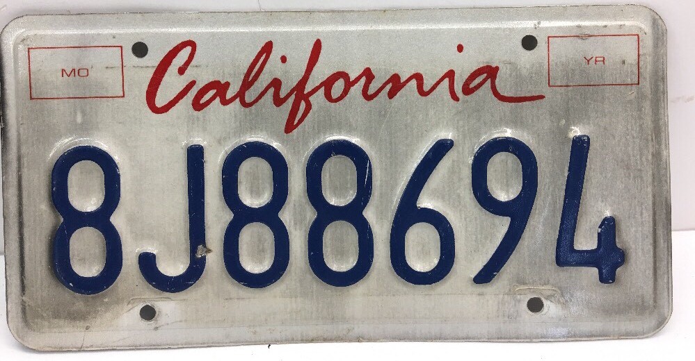 VINTAGE CALIFORNIA LICENSE PLATE Red/white & BLUE LETTERS~( 8J88694 ...