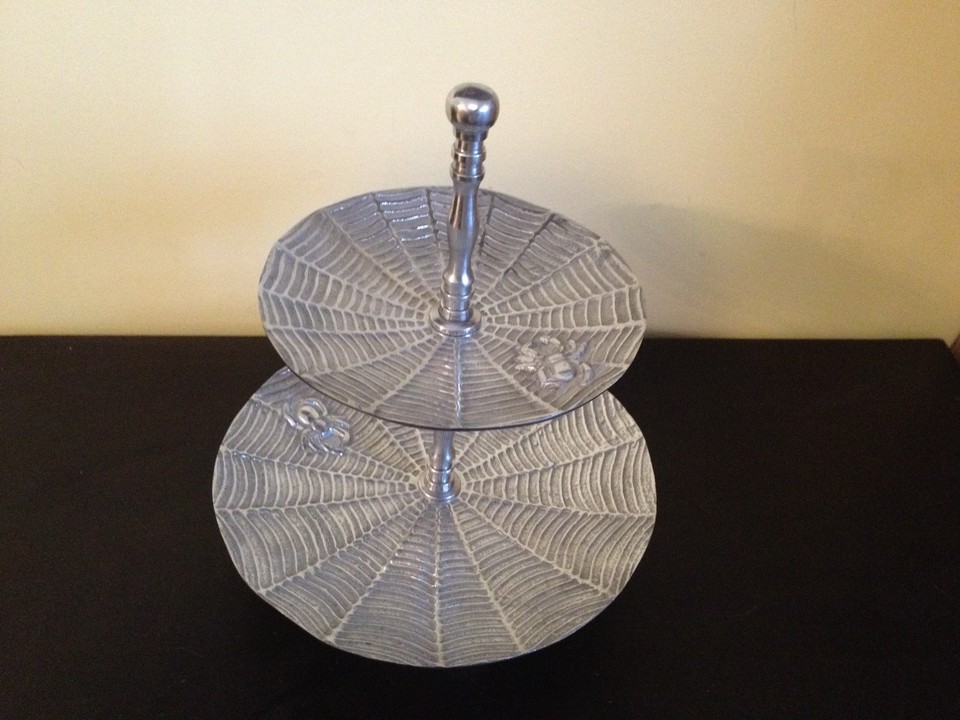 SILVER 2 TIER SPIDER SPIDERWEB HAUNTED Decor PLATTER TRAY Plate NEW | eBay