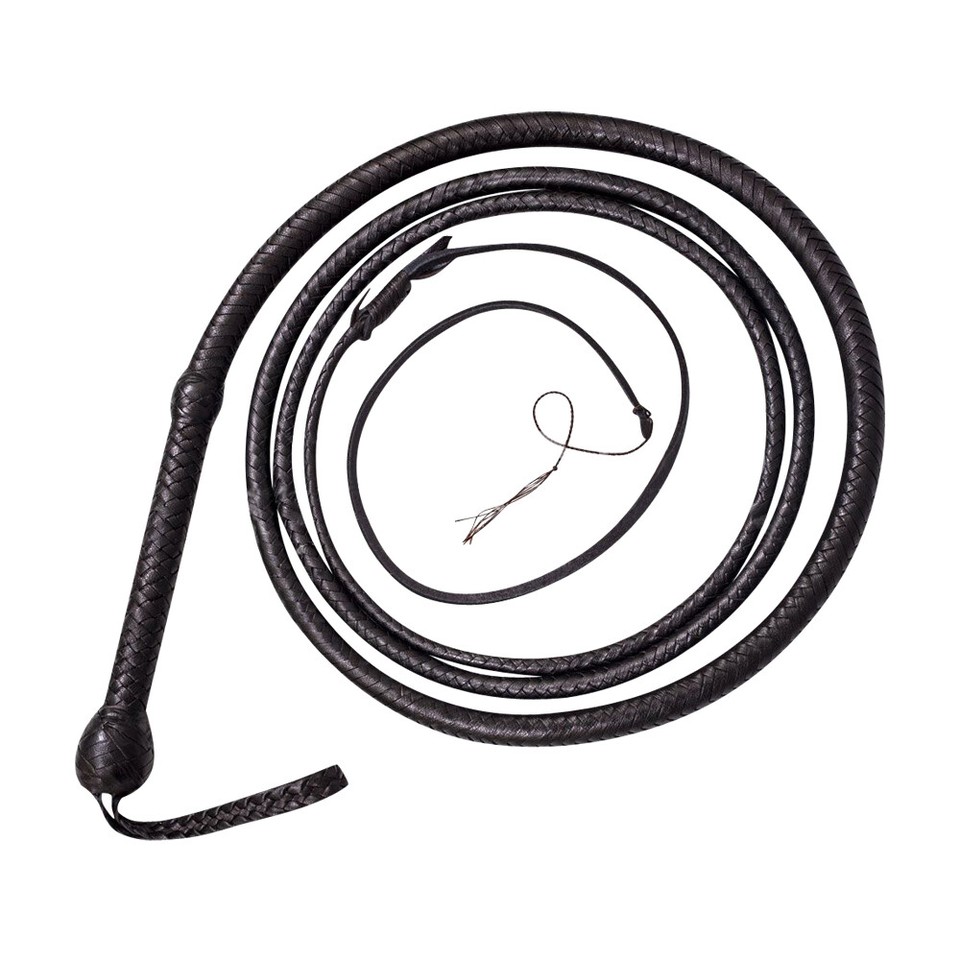 Custom Black Leather Bullwhip | 4–12 Feet Length 16-Plait Handmade Bull ...
