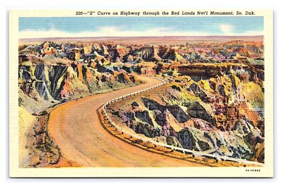 "S" Curve On Highway Bad Lands So. Dak. South Dakota Scenic Postcard | eBay