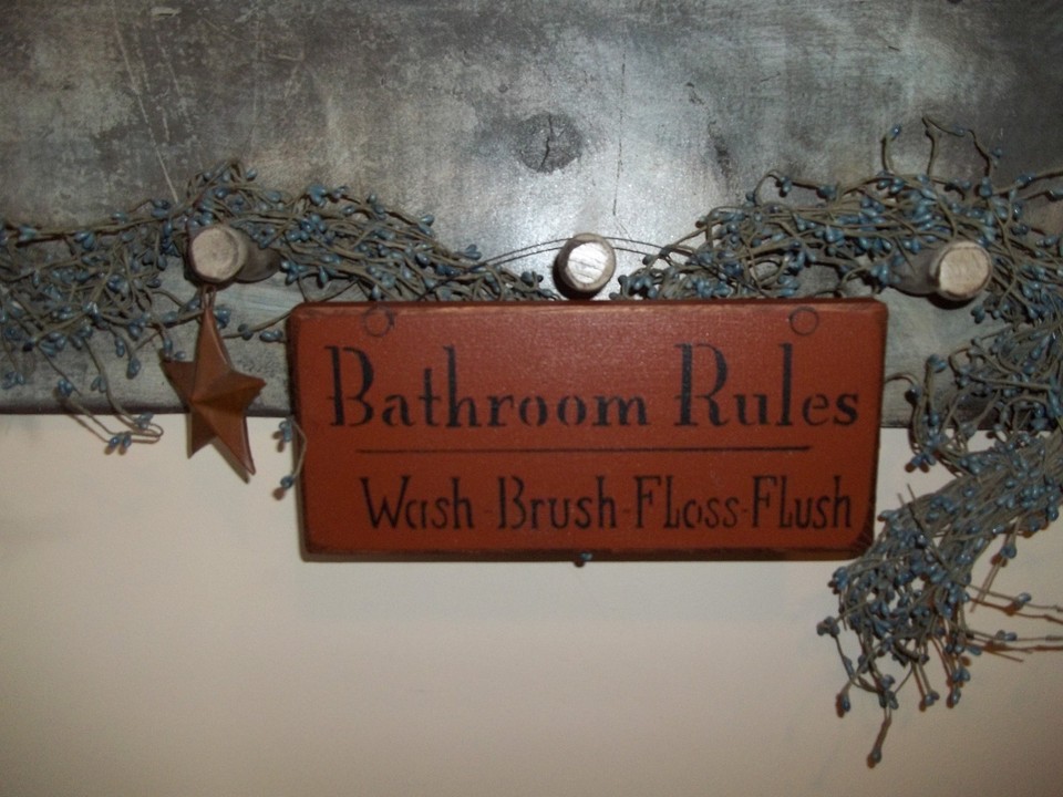 Wood Sign BATH ROOM Prim/Country Distressed Rustic Wood Wall Home Decor ...