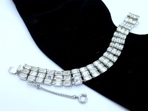 Sparkly Vintage WEISS Rhodium-plated Rhinestone Baguette Bracelet W ...